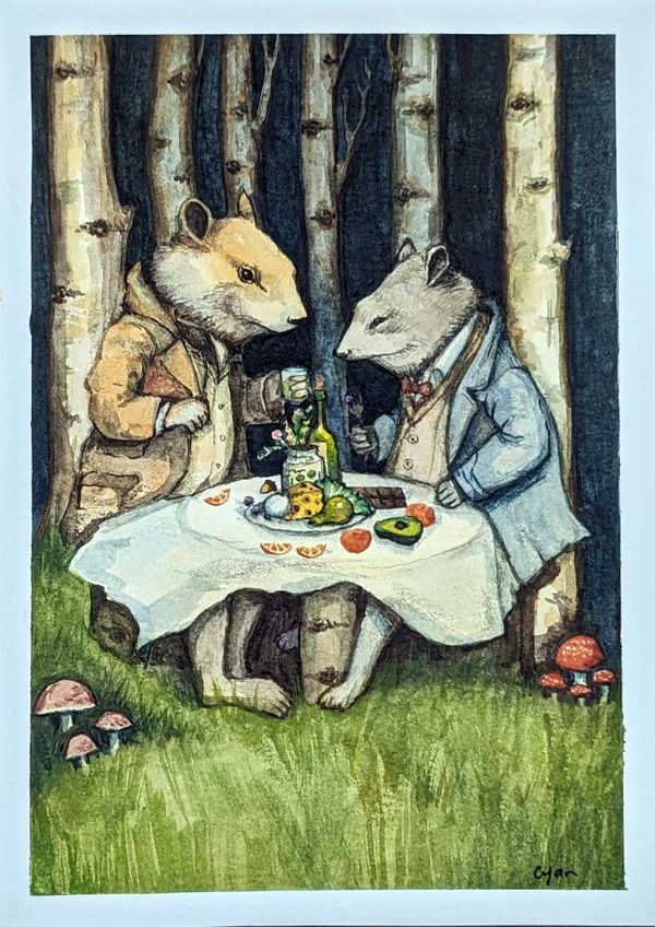 Artrepreneur - Badgers at Tea in the Forest